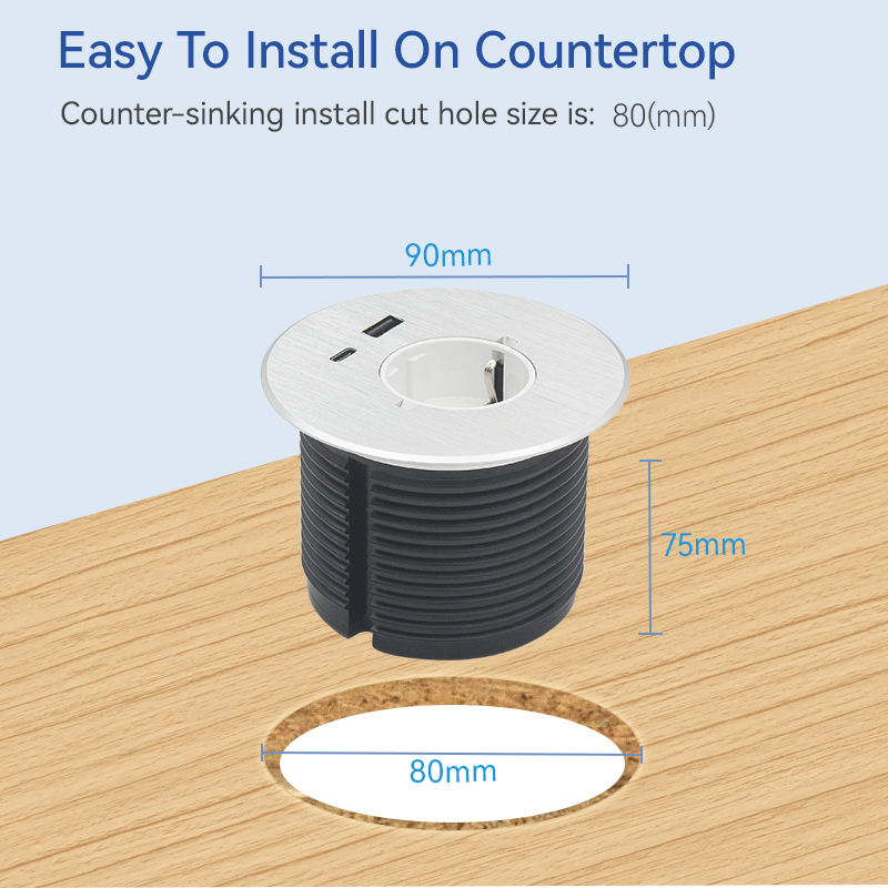 Schuko Desk Power Outlet with PD 20W Charging